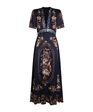 Farm Rio Lace Trim Floral Maxi Dress - No