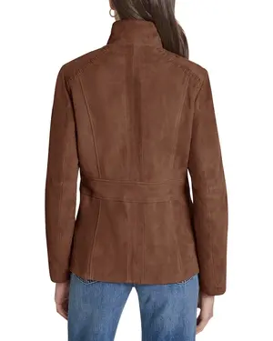 Cole Haan Stand Collar Suede Jacket - Chocolate