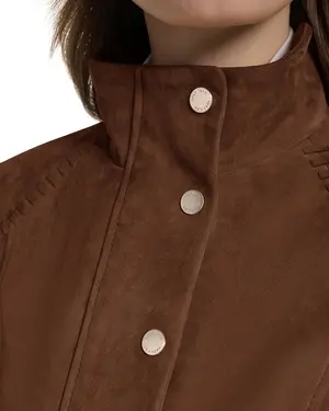 Cole Haan Stand Collar Suede Jacket - Chocolate