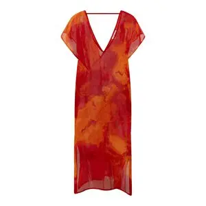 BELYED HANDCRAFT Coralie – Chiffon Double V-neck Cover-up Belyed - Red