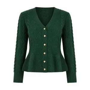 YUMI Cable Knit Peplum Cardigan