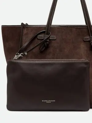 GIANNI CHIARINI Marcella Suede Calfskin Shoulder Bag - Coffee