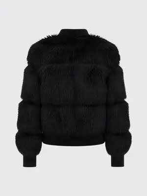 Patrizia Pepe Faux Fur Bomber Jacket With High Collar And Zip Closure