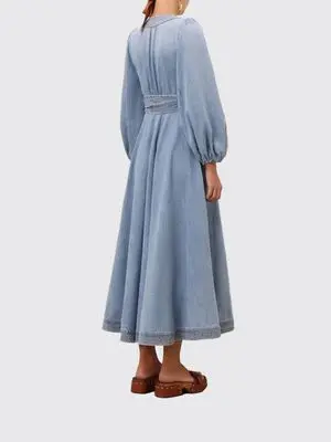 Zimmermann Indra Denim Midi Wrap Dress With Balloon Sleeves