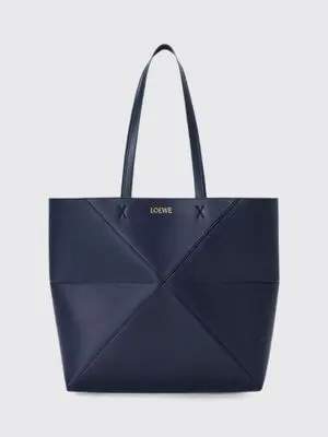 Loewe Puzzle Fold Medium Calfskin Leather Tote Bag With Double Handle - Blue