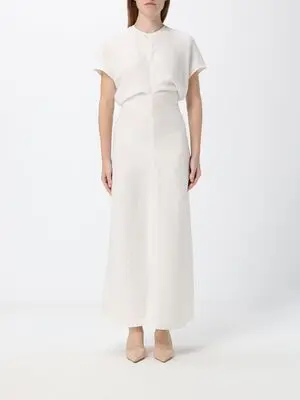 TOTEME Draped Viscose Sheath Midi Dress With Short Sleeves White