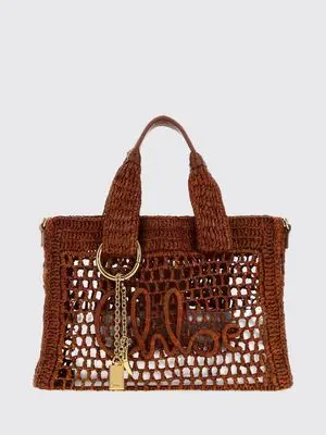 Chloé Summer Banana Handbag In Raffia With Embroidered Logo And Shoulder Strap
