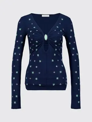 Rabanne Slim Fit Long-sleeved Jersey Top With Print And Teardrop Neckline