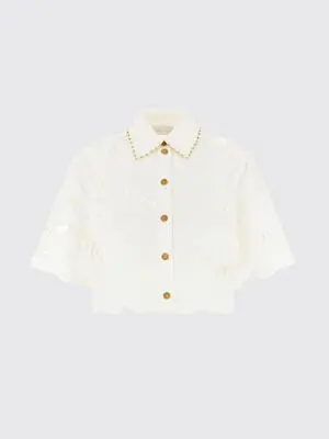 Zimmermann Mahon Short-sleeved Shirt In Cotton With Openwork Detailing