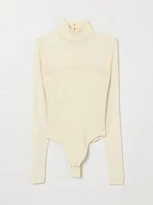 Elisabetta Franchi Slim Fit Stretch-viscose Long-sleeved Turtleneck Bodysuit - White