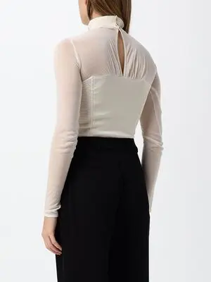 Elisabetta Franchi Slim Fit Stretch-viscose Long-sleeved Turtleneck Bodysuit - White
