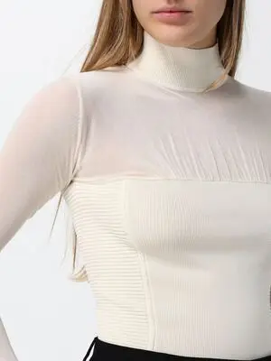 Elisabetta Franchi Slim Fit Stretch-viscose Long-sleeved Turtleneck Bodysuit - White
