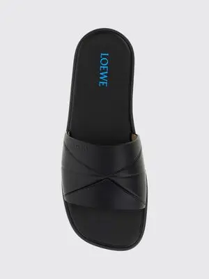 Loewe Origami Smooth Leather Slide Sandals With Embossed Logo - Black