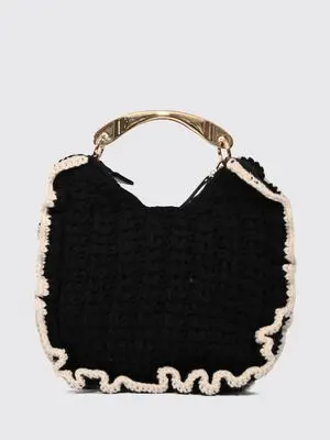 TWINSET Croissant Crochet Handbag With Metallic Handle And Charm - Black