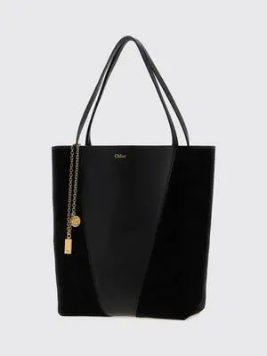 Chloé Spin Bicolour Shoulder Bag In Smooth And Suede Leather - Black