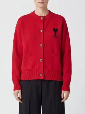 AMI Paris Wool Crewneck Cardigan With Contrasting Embroide Logo
