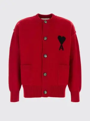 AMI Paris Wool Crewneck Cardigan With Contrasting Embroide Logo