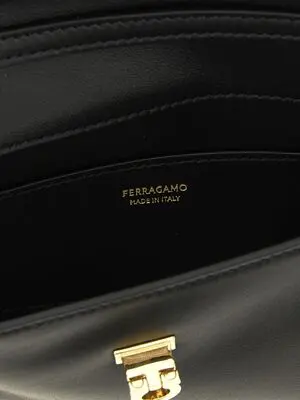 FERRAGAMO Mini Calfskin Leather Crossbody Bag With Gancini Logo
