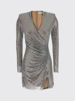 SELF-PORTRAIT Draped Rhinestone-embellished Polyester Mini Evening Dress - Grey
