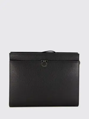 FERRAGAMO Calfskin Document Holder With Gancini Logo And Wrist Strap - Black
