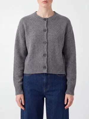 Loulou De Saison Remus Merino Wool Crewneck Cardigan - Charcoal