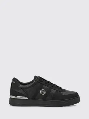 Philipp Plein Low-top Leather Trainers With Hexagon Logo And Round Toe - Black