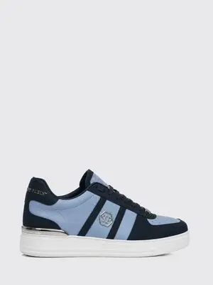 Philipp Plein Low-top Leather Trainers With Hexagon Logo And Round Toe - Blue