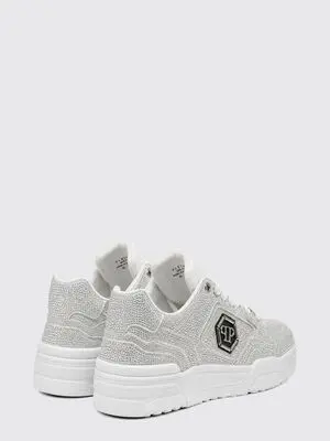 Philipp Plein Predator V2 Leather Trainers With Crystals And Hexagon Logo - White
