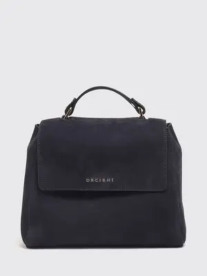 Orciani Sveva Hammered Leather Handbag With Removable Shoulder Strap - Navy
