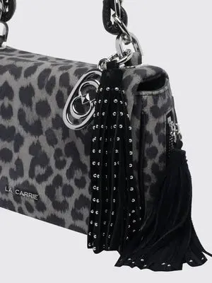 LA CARRIE Suede Mini Shoulder Bag With Animal Print And Charms - Grey