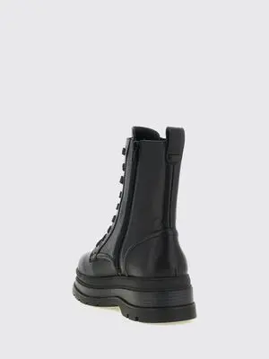 Pinko Eva Leather Combat Boots With Love Birds Logo And Lug Sole
