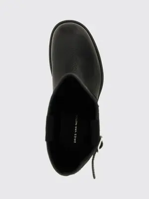 Dries Van Noten Grained Leather Biker Ankle Boots With Straps