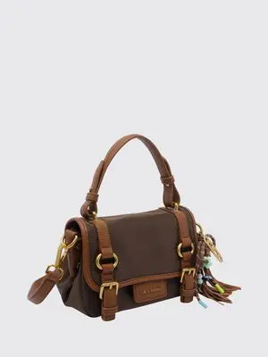 LA CARRIE Nylon Mini Handbag With Magnetic Flap Closure And Logo Charm - Brown
