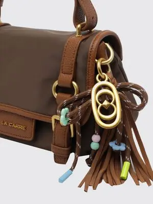 LA CARRIE Nylon Mini Handbag With Magnetic Flap Closure And Logo Charm - Brown
