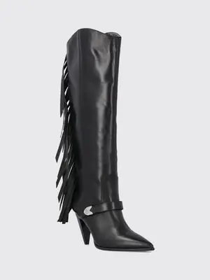 Pinko Vane Fringed Leather Knee-high Boots With High Heel