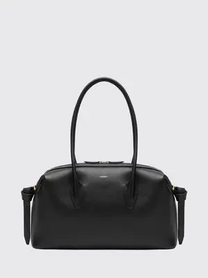 Yuzefi Brioche Duffle Hammered Leather Rounded Shoulder Bag With Zip Closure - Black