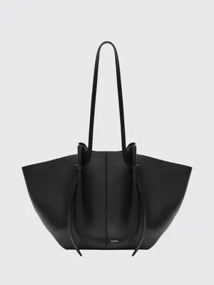 Yuzefi Mochi Hammered Leather Flared Shoulder Bag With Laminated Logo - Black