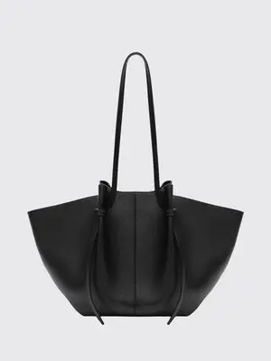 Yuzefi Mochi Hammered Leather Flared Shoulder Bag With Laminated Logo - Black