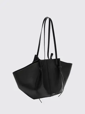 Yuzefi Mochi Hammered Leather Flared Shoulder Bag With Laminated Logo - Black