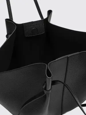 Yuzefi Mochi Hammered Leather Flared Shoulder Bag With Laminated Logo - Black