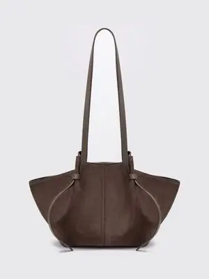 Yuzefi Mochi Suede Flared Shoulder Bag With Embossed Logo - Brown