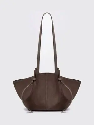 Yuzefi Mochi Suede Flared Shoulder Bag With Embossed Logo - Brown