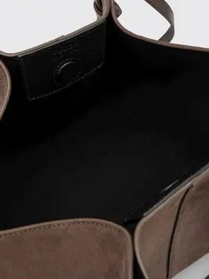 Yuzefi Mochi Suede Flared Shoulder Bag With Embossed Logo - Brown