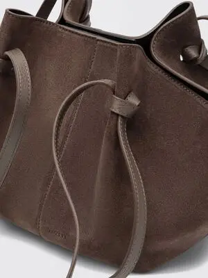 Yuzefi Mochi Suede Flared Shoulder Bag With Embossed Logo - Brown