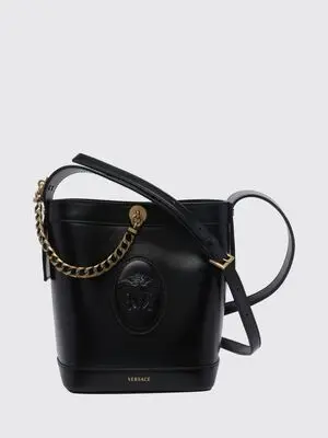 Versace Medusa '95 Leather Mini Bucket Bag With Metal Mesh - Black