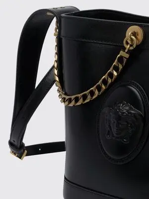 Versace Medusa '95 Leather Mini Bucket Bag With Metal Mesh - Black