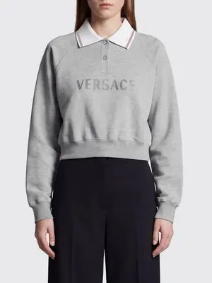 Versace Cropped Cotton Polo Jumper With Classic Collar And Contrast Logo