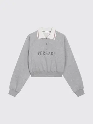 Versace Cropped Cotton Polo Jumper With Classic Collar And Contrast Logo