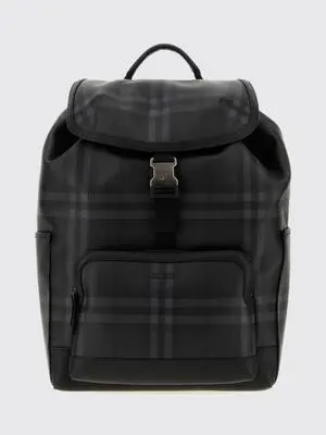 Burberry Check Pattern Coated Cotton Backpack With Flap Closure - Grey