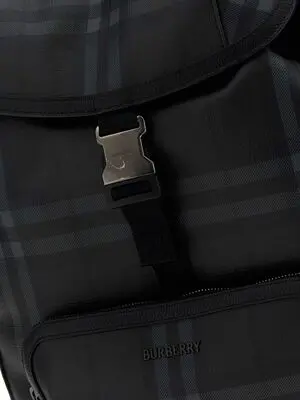 Burberry Check Pattern Coated Cotton Backpack With Flap Closure